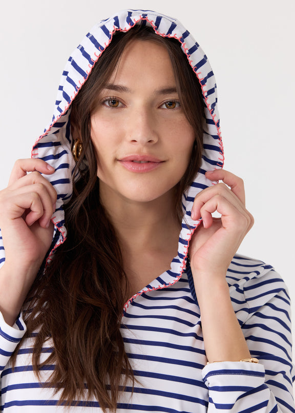 Women's Navy Stripe Hooded Cover Up | UPF 50+