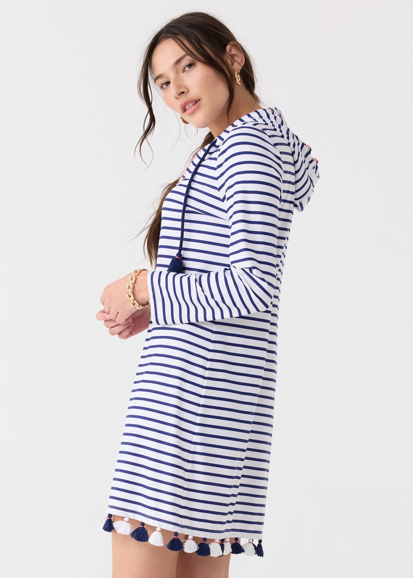 Women's Navy Stripe Hooded Cover Up | UPF 50+